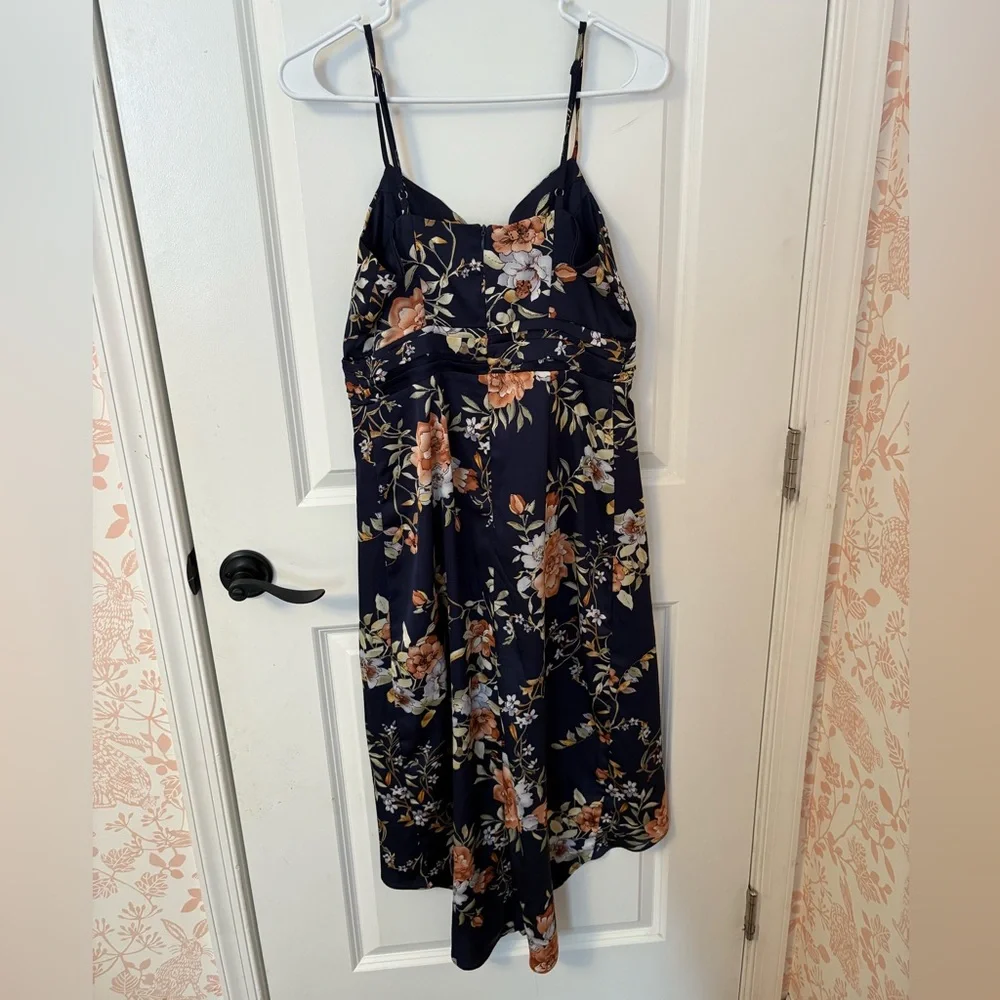 Lulus | Dresses | Lulus Navy Blue Floral Print Tulip Skirt Midi Dress ...